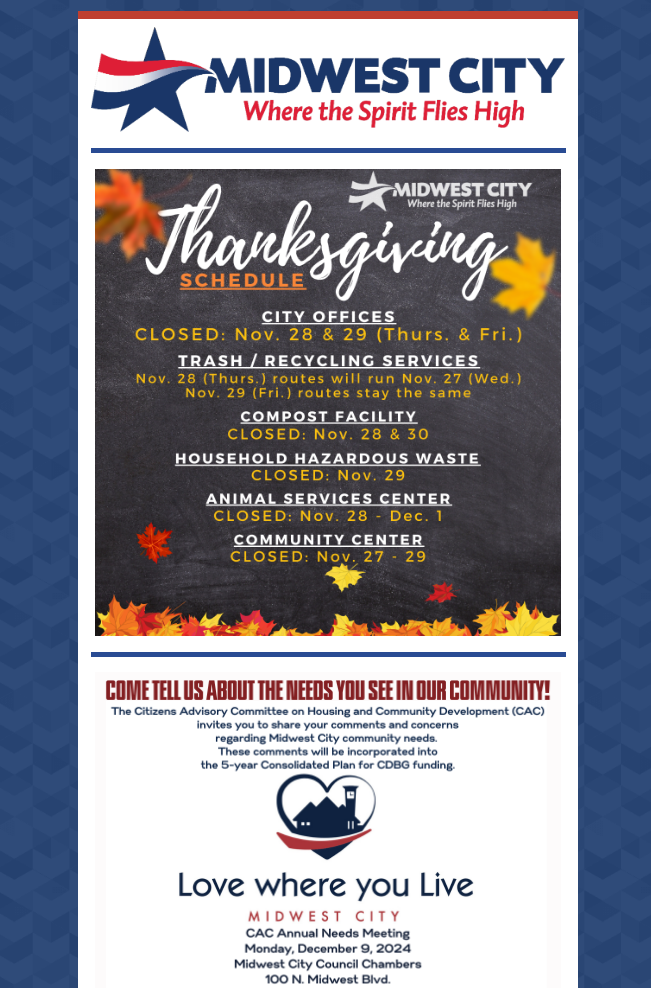 November 2024 - Midwest City Holiday Schedule Newsletter | Midwest City ...